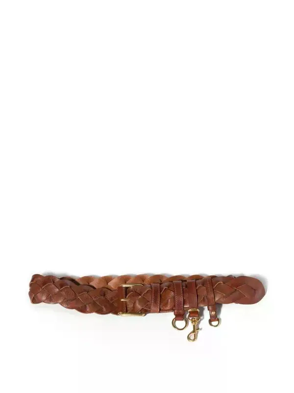 Miu Miu Braided Leather Belt With Key Ring Detail - Brown