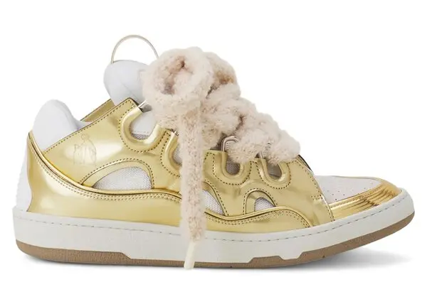 LANVIN Leather Curb Mesh Lace Sneakers - Gold
