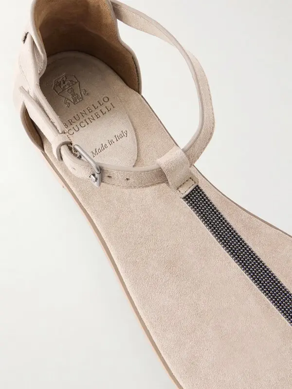 Brunello Cucinelli Bead-embellished Suede Sandals