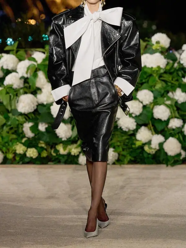 Saint Laurent Belted Textured-leather Midi Skirt - Black