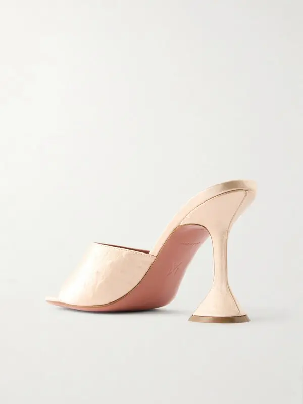 Amina Muaddi Lupita Ostrich-effect Satin Mules - Neutrals