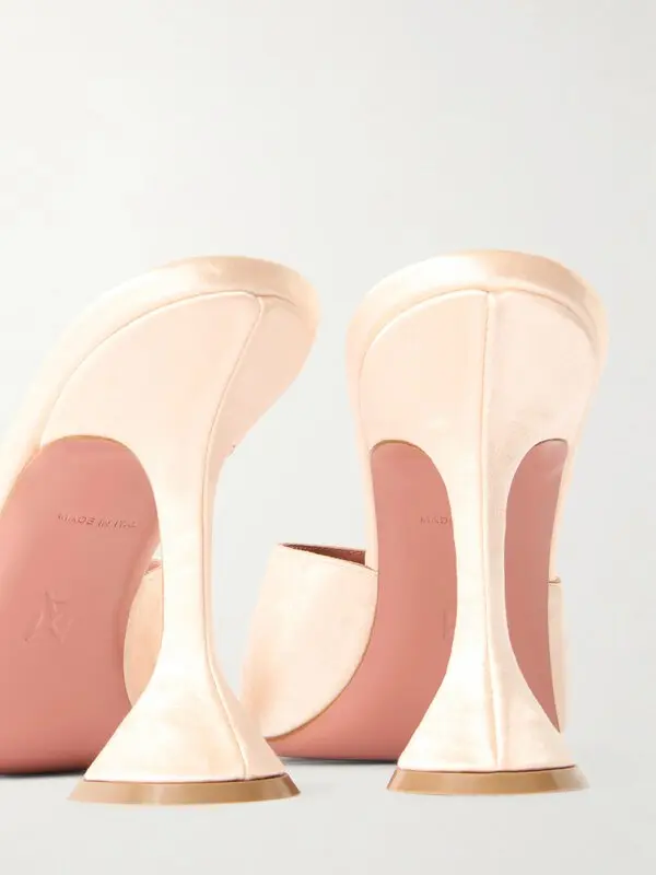 Amina Muaddi Lupita Ostrich-effect Satin Mules - Neutrals