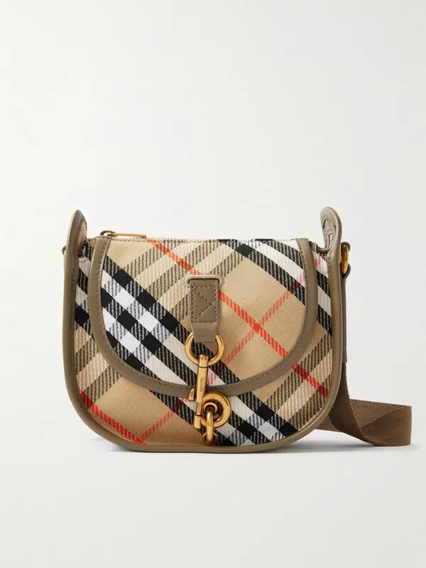 Burberry Leather-trimmed Checked Canvas-jacquard Shoulder Bag