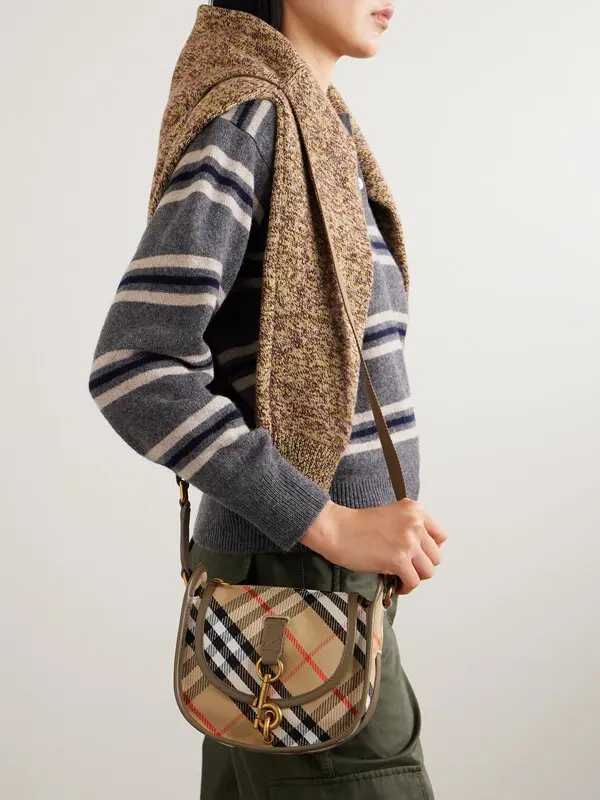 Burberry Leather-trimmed Checked Canvas-jacquard Shoulder Bag
