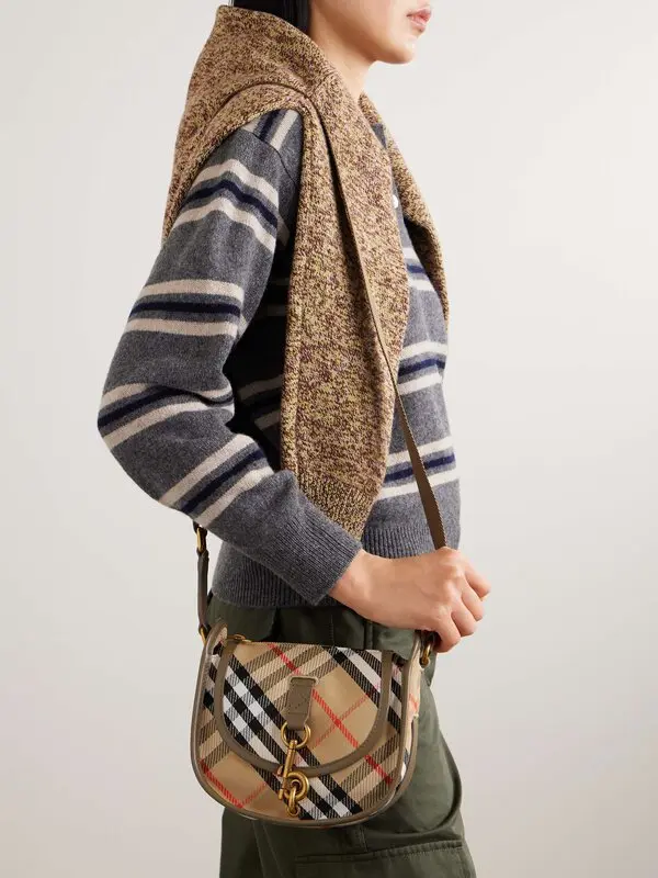 Burberry Leather-trimmed Checked Canvas-jacquard Shoulder Bag