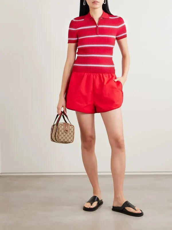 Staud Ren Striped Ribbed-knit Polo Shirt