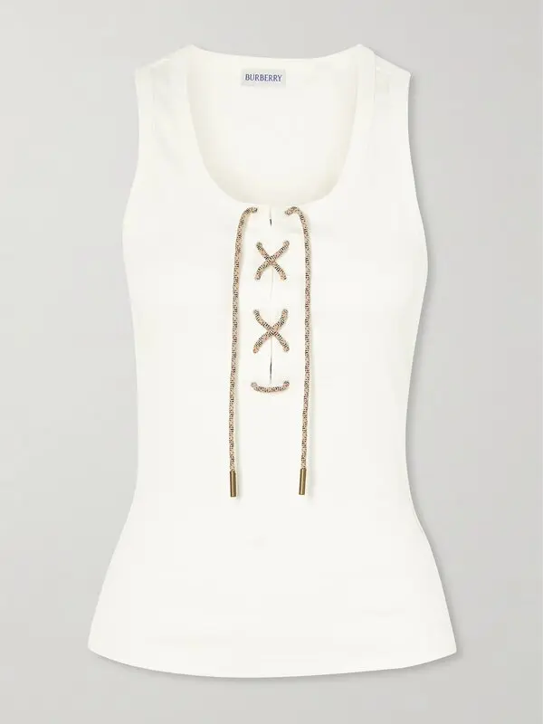 Burberry Lace-up Embroidered Ribbed Tank - Off-white