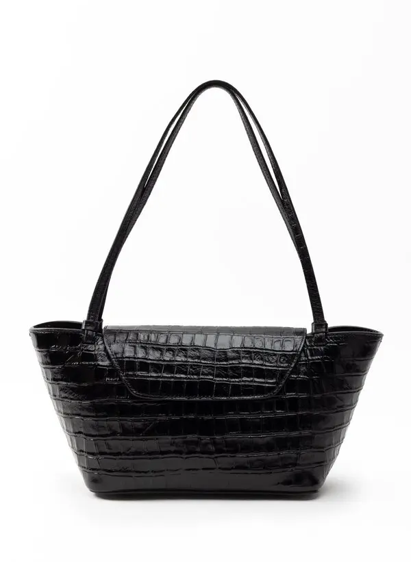 ELLEME Courrier Croco Embossed Leather Tote - Black