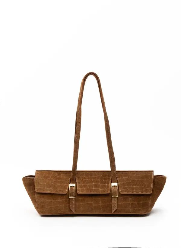 ELLEME Le Bateau Croco Suede Shoulder Bag - Cognac