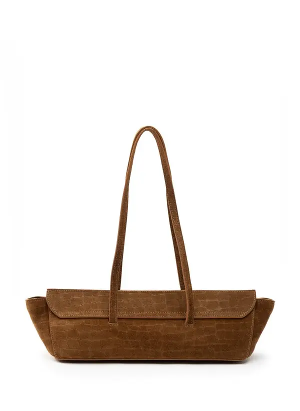 ELLEME Le Bateau Croco Suede Shoulder Bag - Cognac