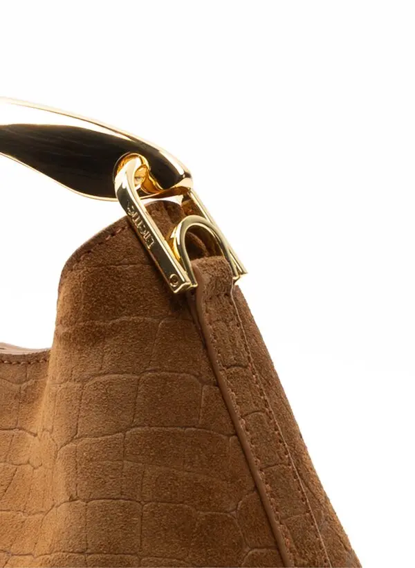 ELLEME Mini Boomerang Croco Suede Bag - Cognac