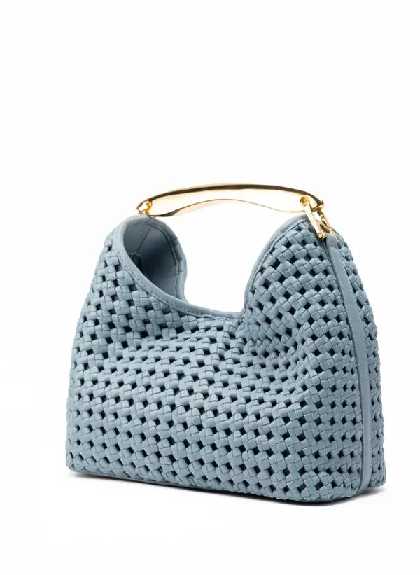 ELLEME Boomerang Large Woven Leather Handbag - Arctic Blue