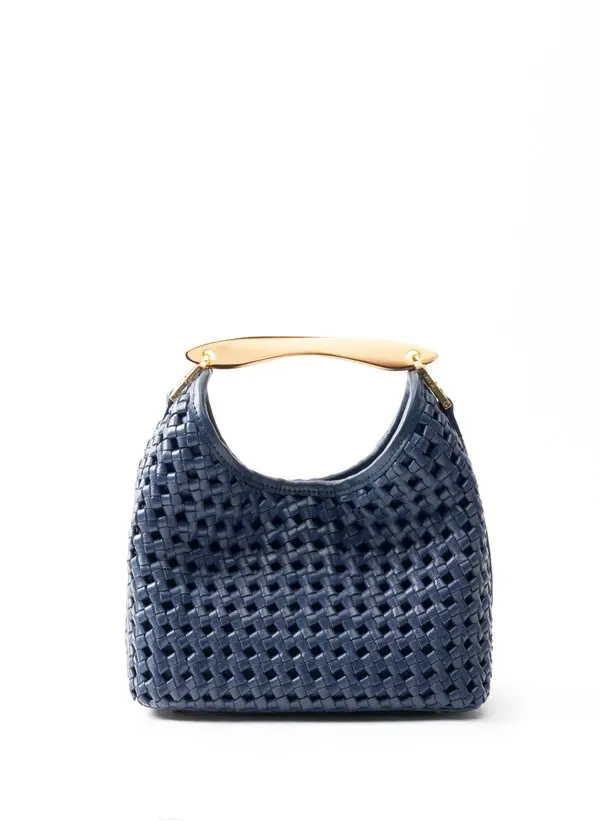 ELLEME Small Boomerang Woven Leather Bag - Navy