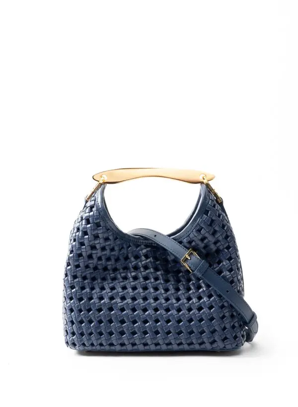 ELLEME Small Boomerang Woven Leather Bag - Navy