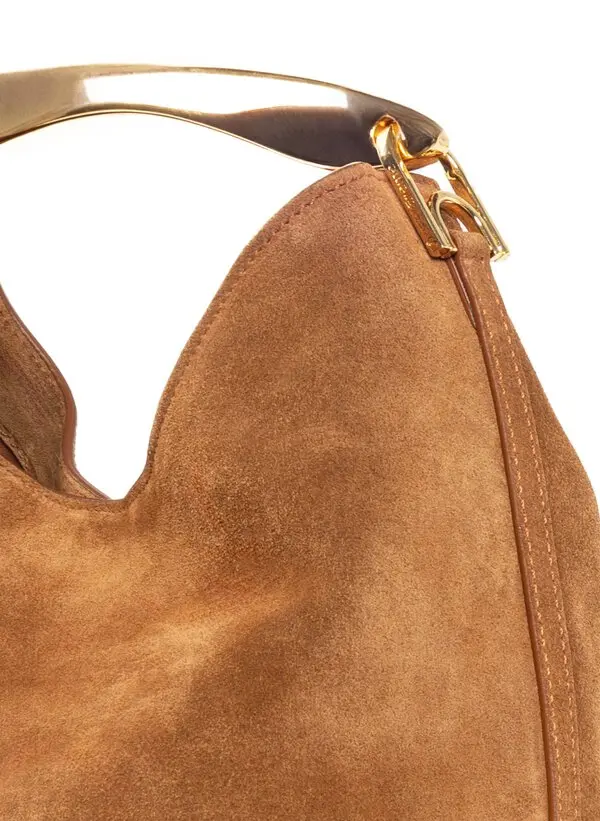 ELLEME Boomerang Large Suede Shoulder Bag - Cognac