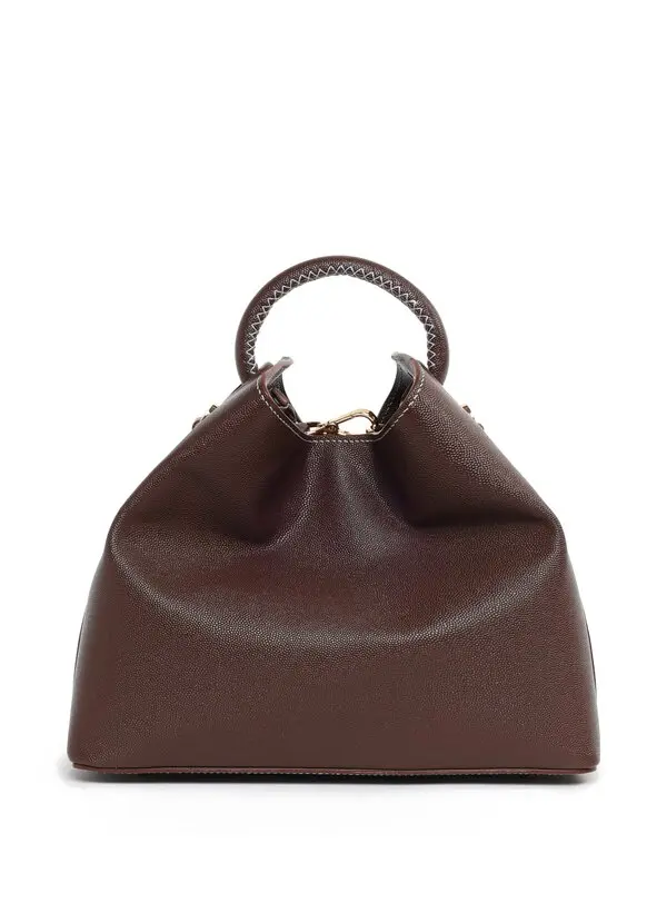 ELLEME Raisin Handbag In Caviar Leather With White Stitching - Brown