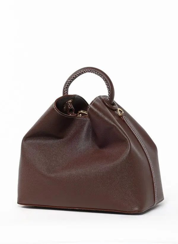 ELLEME Raisin Handbag In Caviar Leather With White Stitching