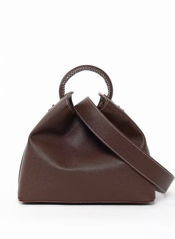 ELLEME Raisin Handbag In Caviar Leather With White Stitching