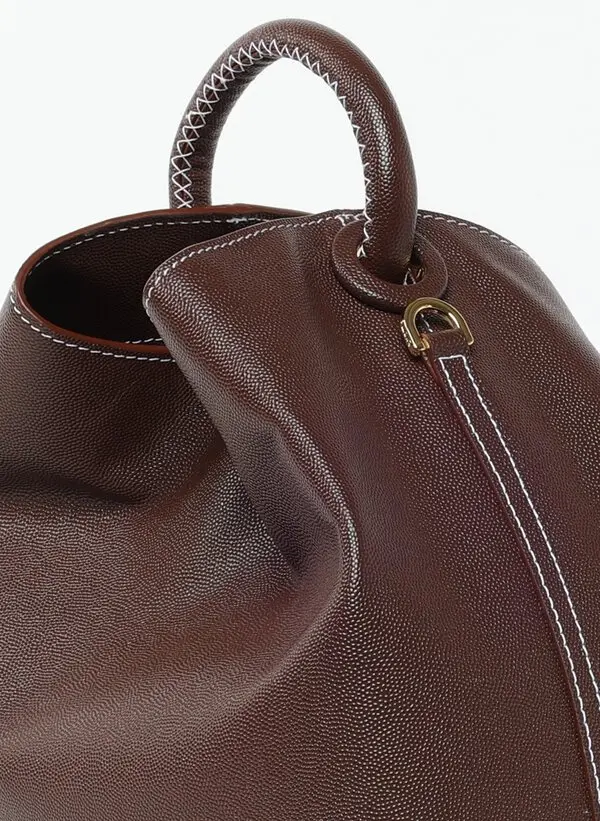 ELLEME Raisin Handbag In Caviar Leather With White Stitching