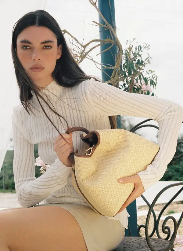 ELLEME Raisin Raffia And Leather Handbag