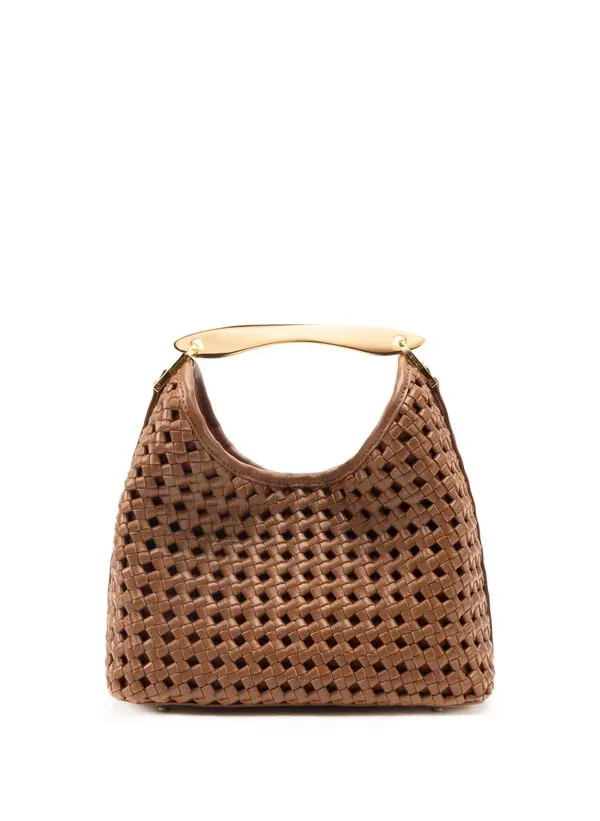 ELLEME Small Boomerang Woven Leather Top Handle Bag - Cognac