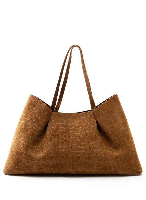 ELLEME Dimple Tote Croco Suede - Cognac
