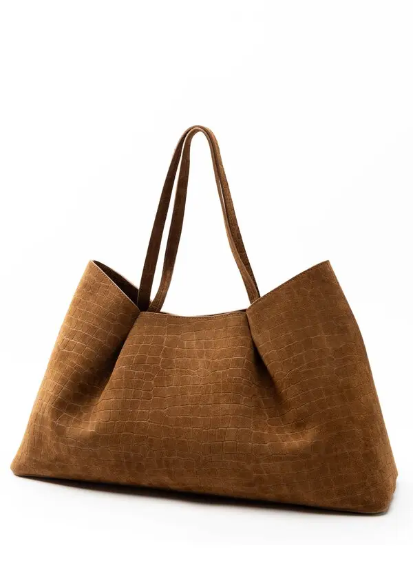 ELLEME Dimple Tote Croco Suede - Cognac