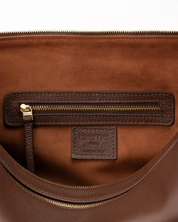 ELLEME Trousse Large Pebbled Leather Pouch - Dark Brown