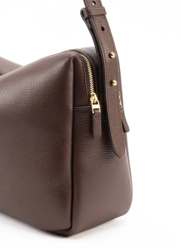 ELLEME Trousse Large Pebbled Leather Pouch - Dark Brown