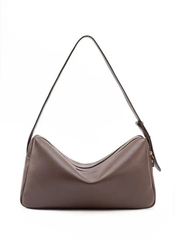 ELLEME Trousse Large Pebbled Leather Pouch - Dark Brown