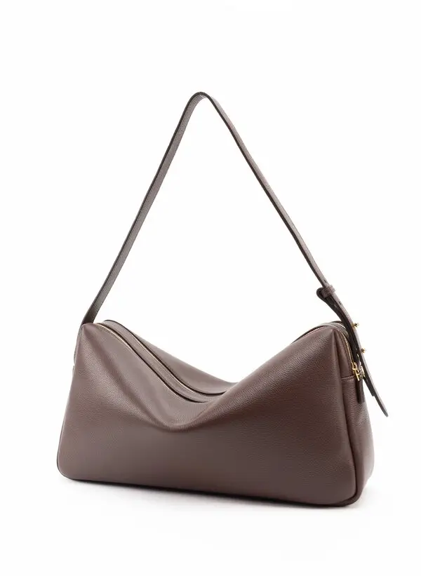 ELLEME Trousse Large Pebbled Leather Pouch - Dark Brown