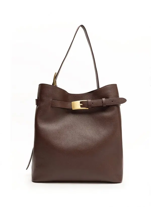 ELLEME Belt Bag In Pebbled Leather - Dark Brown