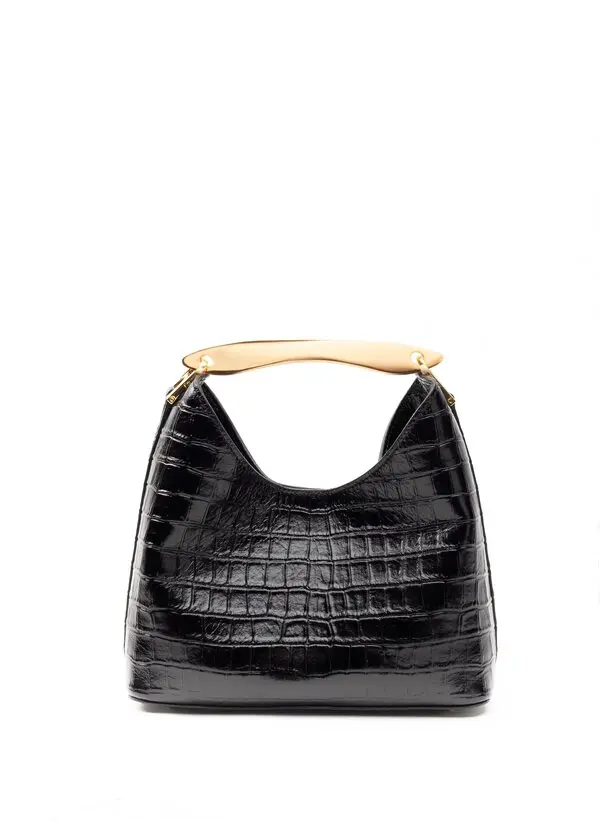 ELLEME Small Boomerang Croco Embossed Leather - Black