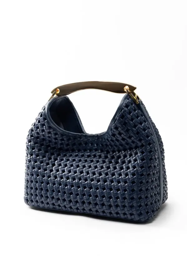 ELLEME Boomerang Large Woven Leather Top Handle Bag - Navy
