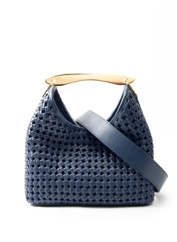 ELLEME Boomerang Large Woven Leather Top Handle Bag - Navy