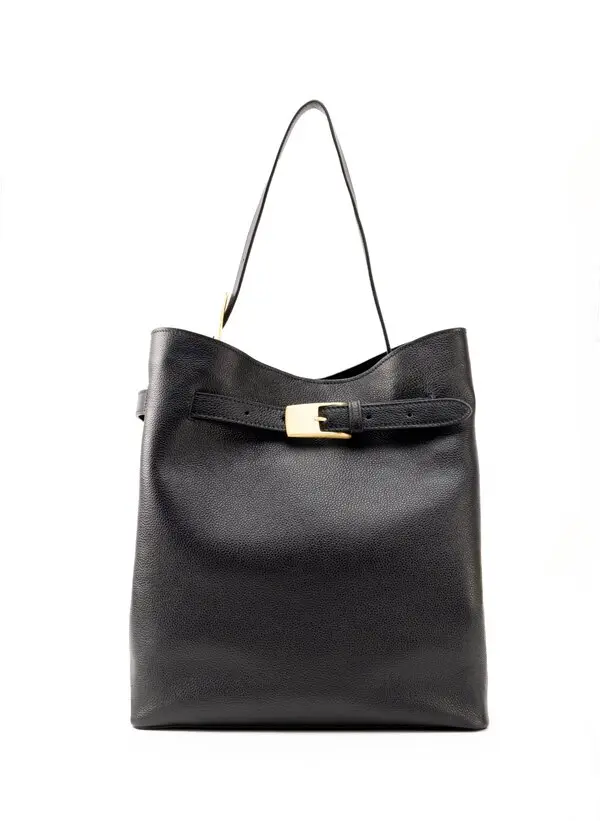 ELLEME Tote Bag Pebbled Leather With Gold-plated Hardware - Black