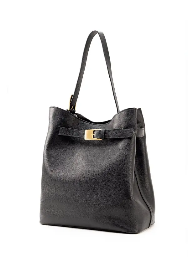 ELLEME Tote Bag Pebbled Leather With Gold-plated Hardware - Black
