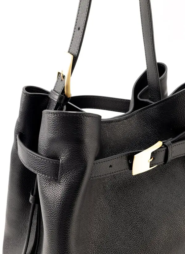 ELLEME Tote Bag Pebbled Leather With Gold-plated Hardware - Black