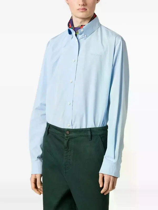 Miu Miu Embroidered Poplin Button-down Shirt - Blue