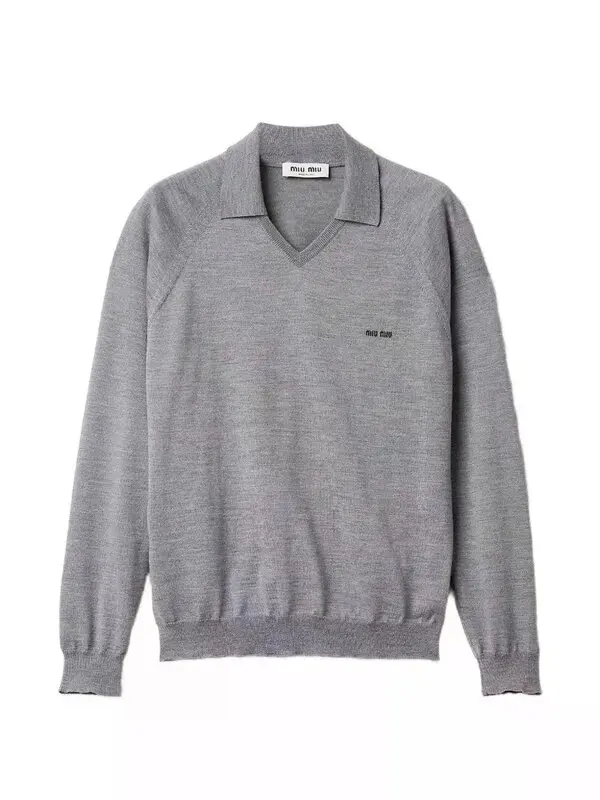 Miu Miu Polo Collar Fine Wool Sweater - Grey