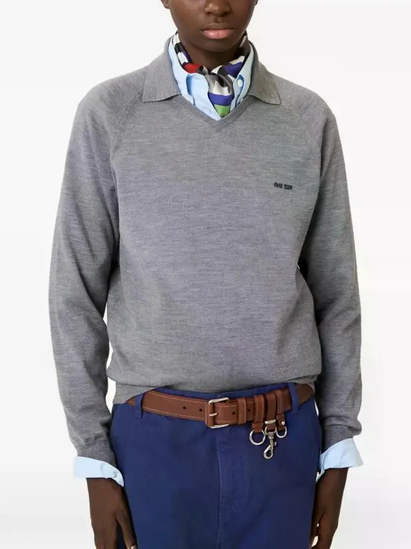 Miu Miu Polo Collar Fine Wool Sweater - Grey
