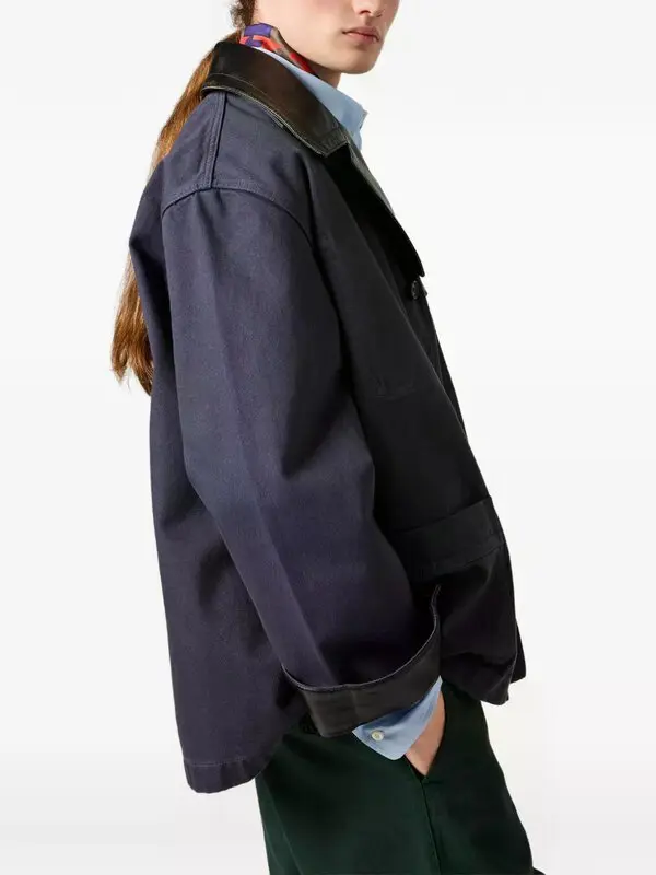 Miu Miu Leather-collar Embroidered Jacket - Blue