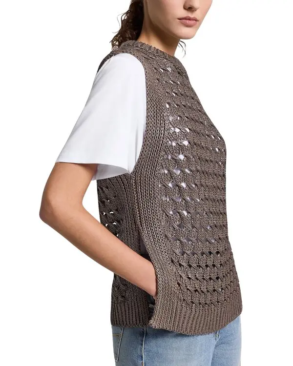 Peserico Cotton Yarn Vest With Foil - Brown Clay