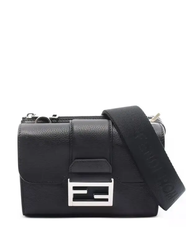 Fendi 2000s Double Leather Shoulder Bag - Black