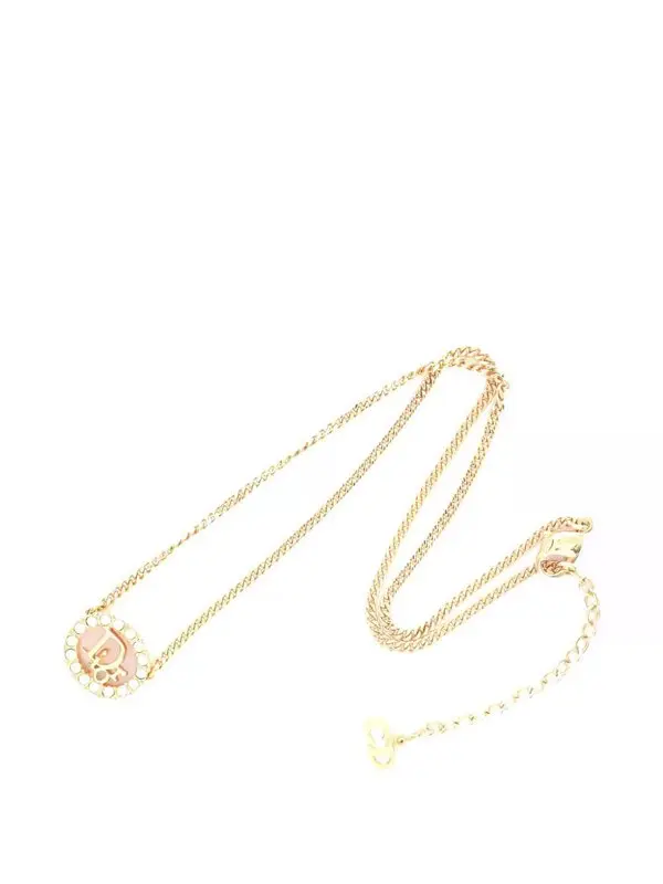 Dior Logo Rhinestone Necklace - Gold
