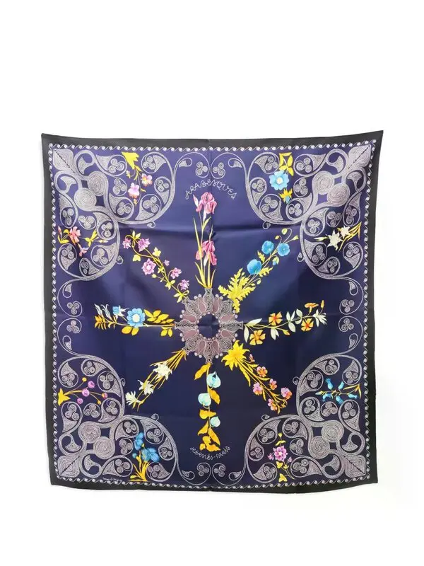 Hermès 2000s Floral Silk Scarf - Blue