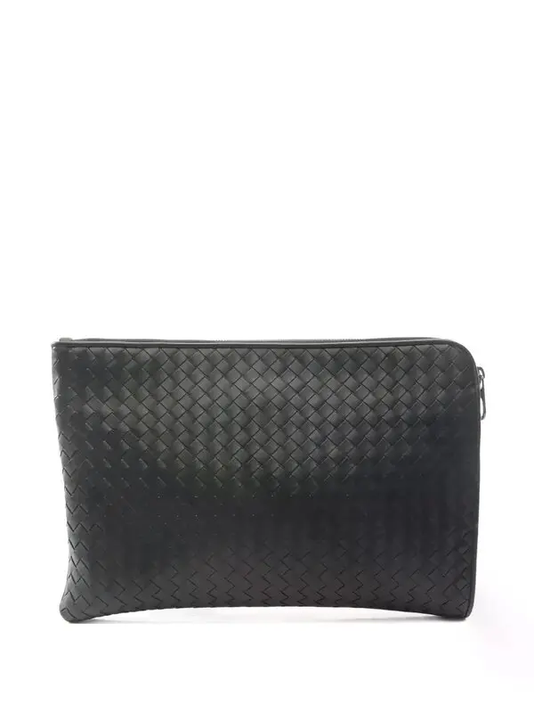 Bottega Veneta 2010s Intrecciato Leather Clutch Bag - Black