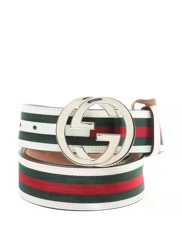 Gucci 2000s Interlocking G Striped Belt - White