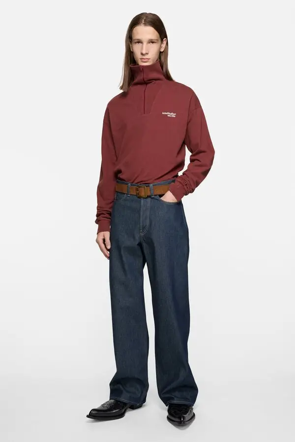 Acne Studios Zip-up Funnel Neck Sweatshirt - Maroon Red