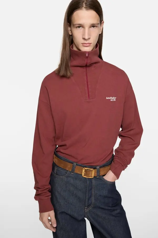 Acne Studios Zip-up Funnel Neck Sweatshirt - Maroon Red